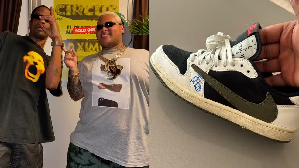 MC Ryan SP conhece Travis Scott e ganha autógrafo no tênis