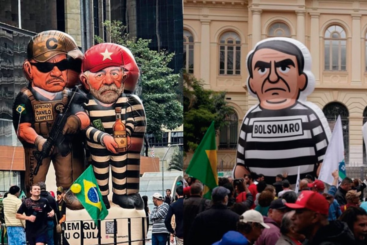 Bonecos de presidiário: atos em SP têm duelo entre Luleco e Bolsoleco