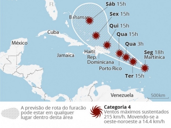 Furacão Maria sobe para categoria 5 e chega na ilha de Dominica